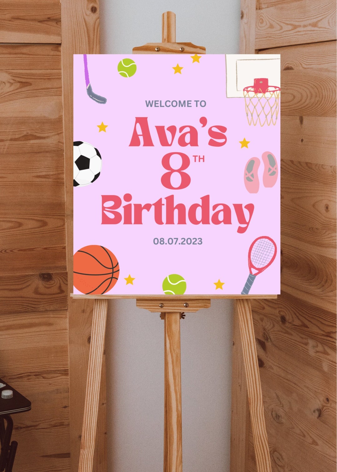 Pink Sports Birthday Poster, Birthday Sign, Basketball, Soccer, Hockey ...
