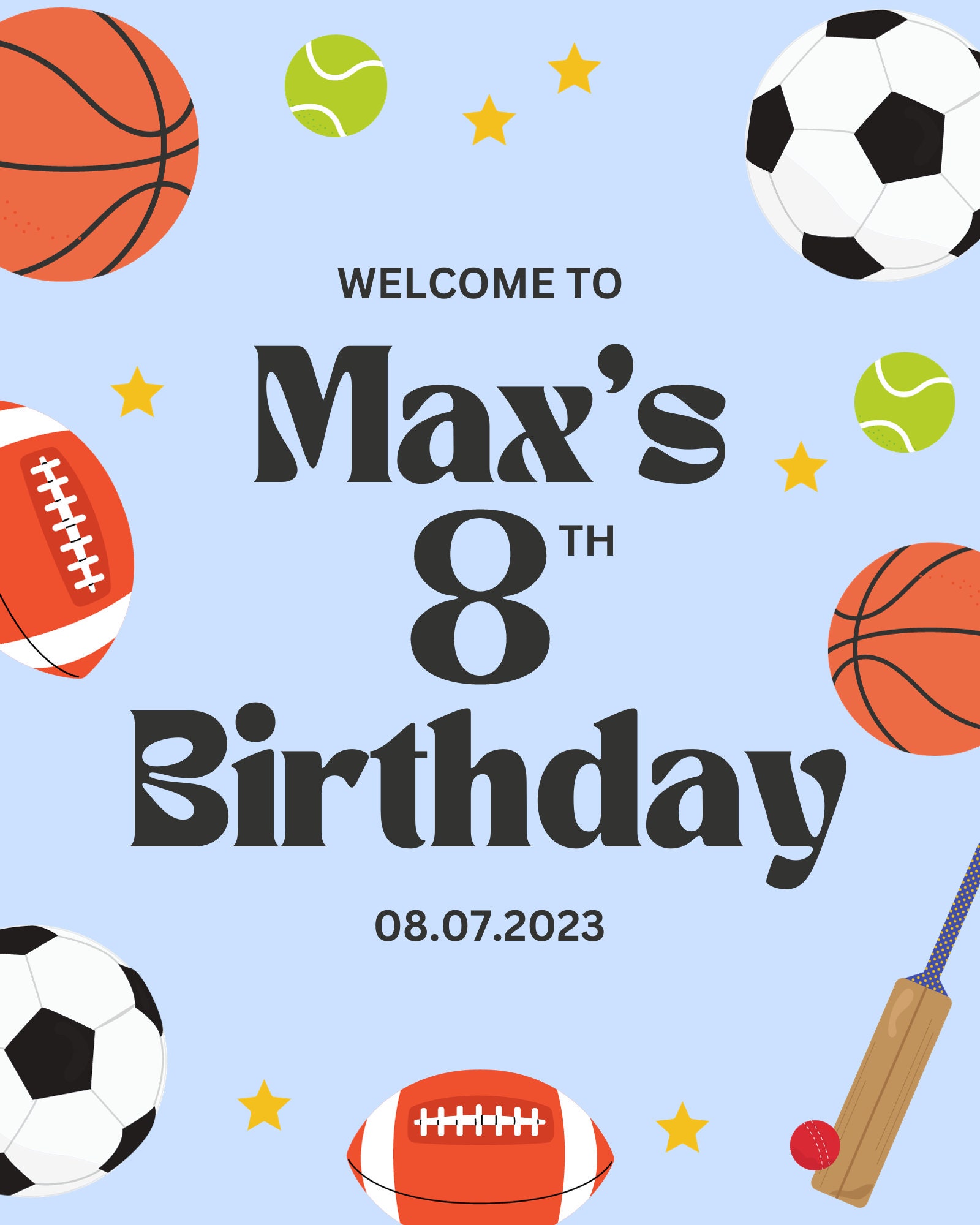 Sports Birthday Poster, Birthday Sign, Basketball, Soccer, Cricket ...