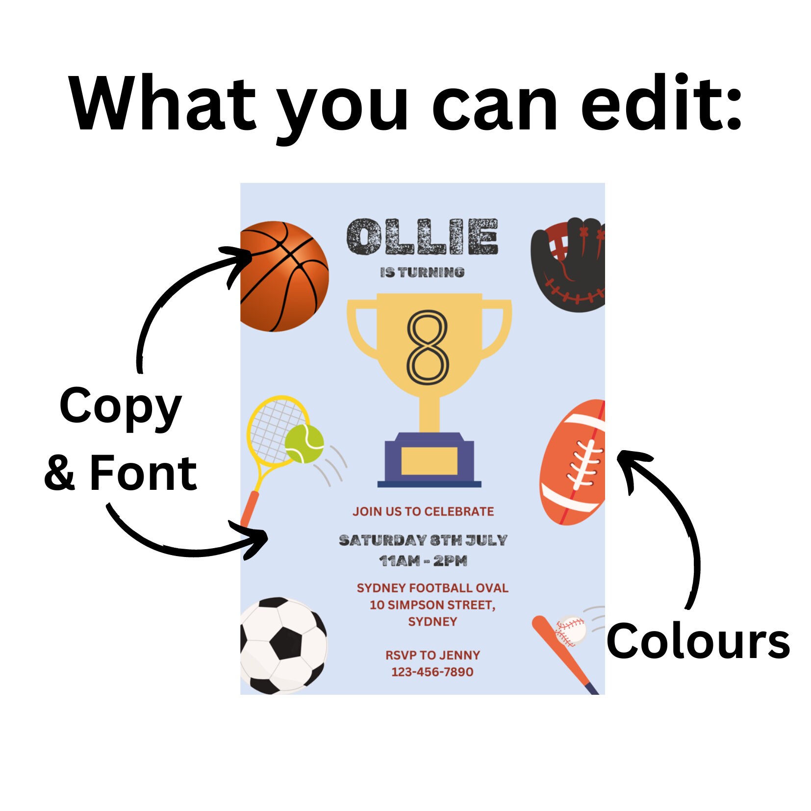 Sports Trophy Birthday Invitation, Kids Birthday Invite, Basketball ...