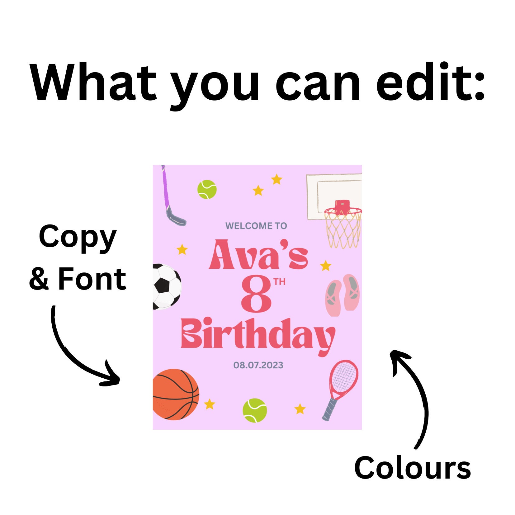 Pink Sports Birthday Poster, Birthday Sign, Basketball, Soccer, Hockey ...