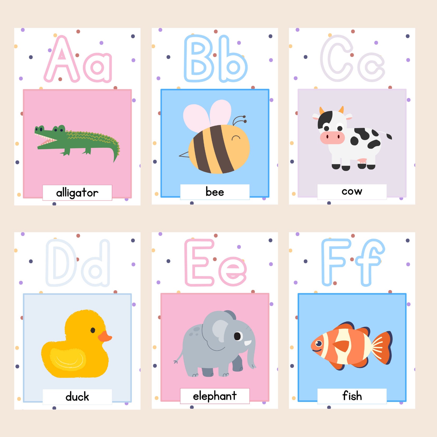 ABC Animal Flash Cards Instant Download Classroom Learning - Etsy