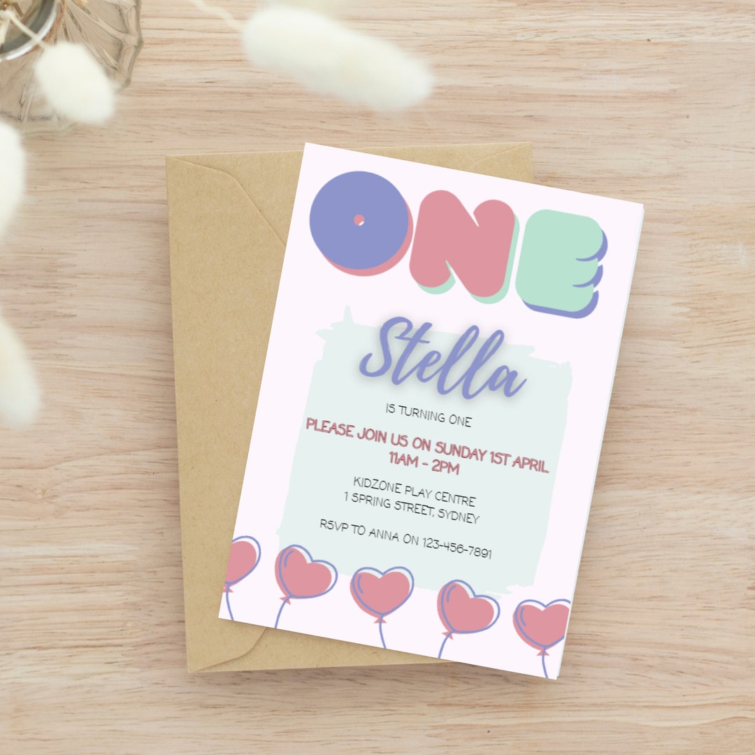 Balloons First Birthday Invitation, 1st Birthday, Kids Birthday ...