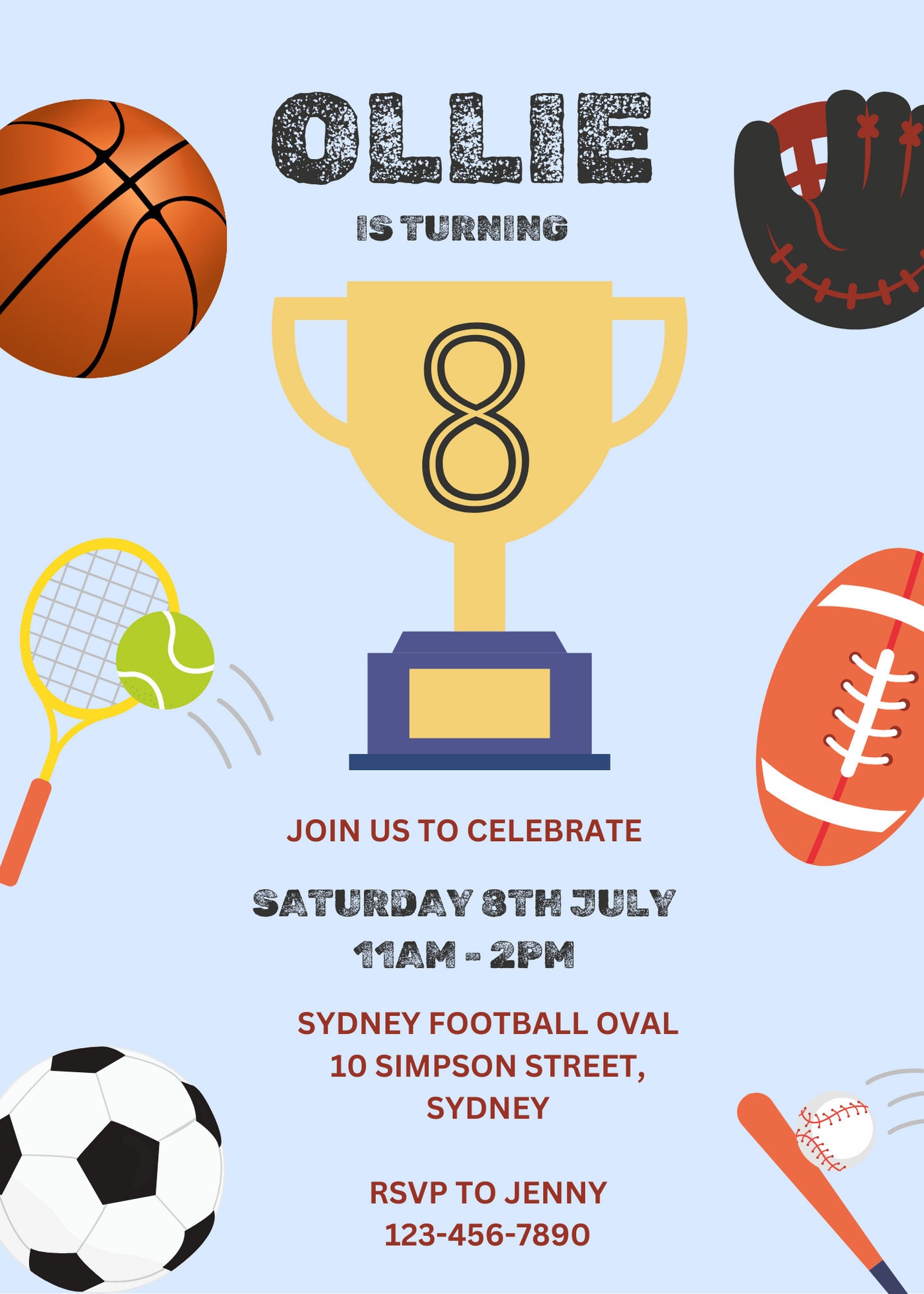 Sports Trophy Birthday Invitation, Kids Birthday Invite, Basketball ...