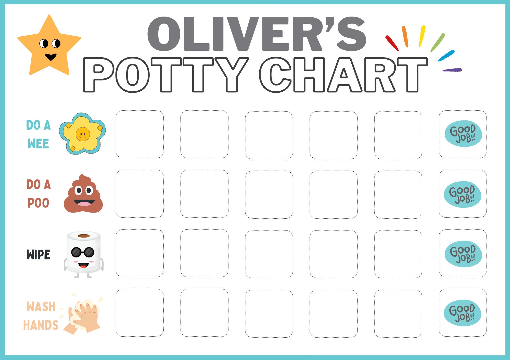 Unisex Toilet Training Chart, Potty Training, Potty Chart, Printable ...