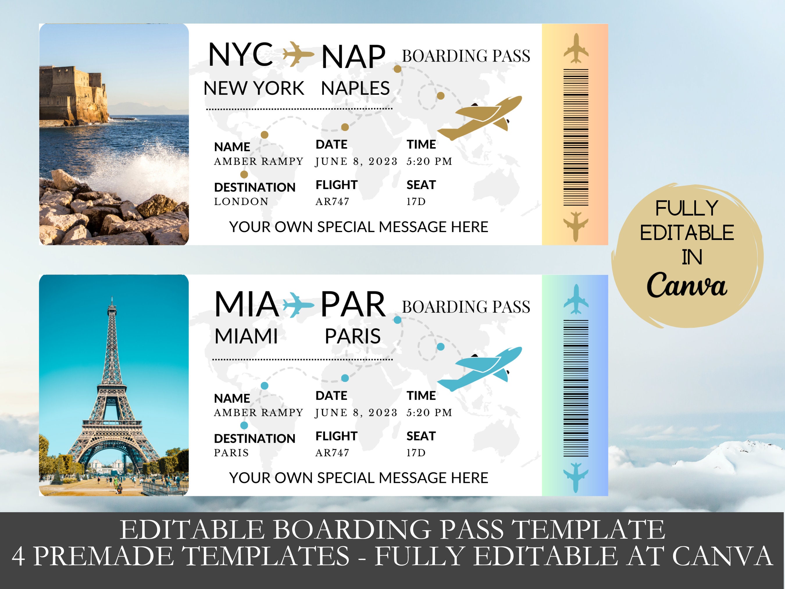 Editable Boarding Ticket Template, Modern Design, Surprise Airline Gift ...