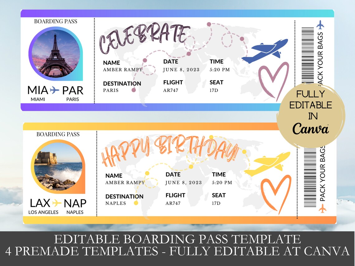 Editable Boarding Pass Template, Airline Ticket Template, Printable ...