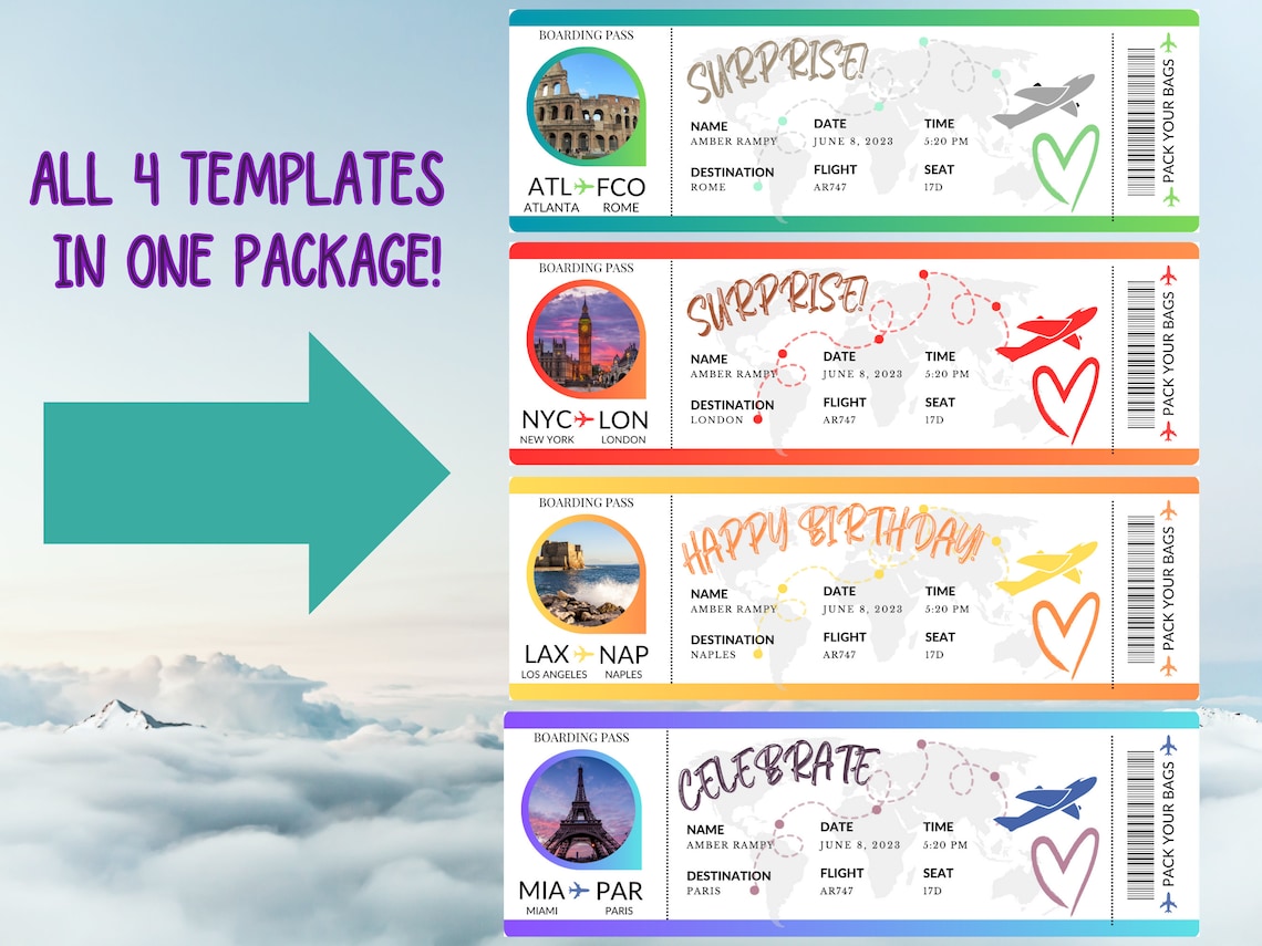 Editable Boarding Pass Template, Airline Ticket Template, Printable ...