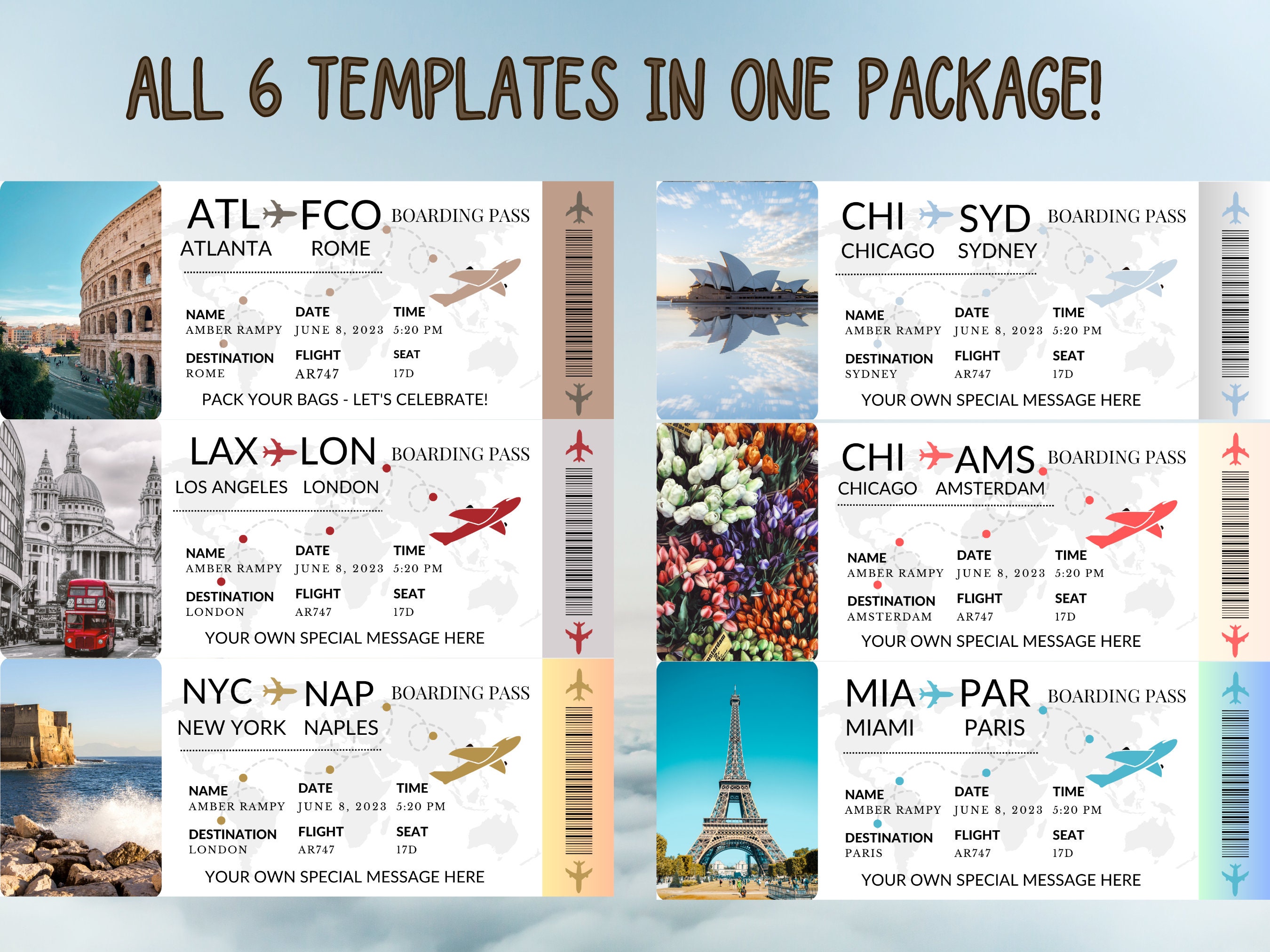 Editable Boarding Ticket Template, Modern Design, Surprise Airline Gift ...