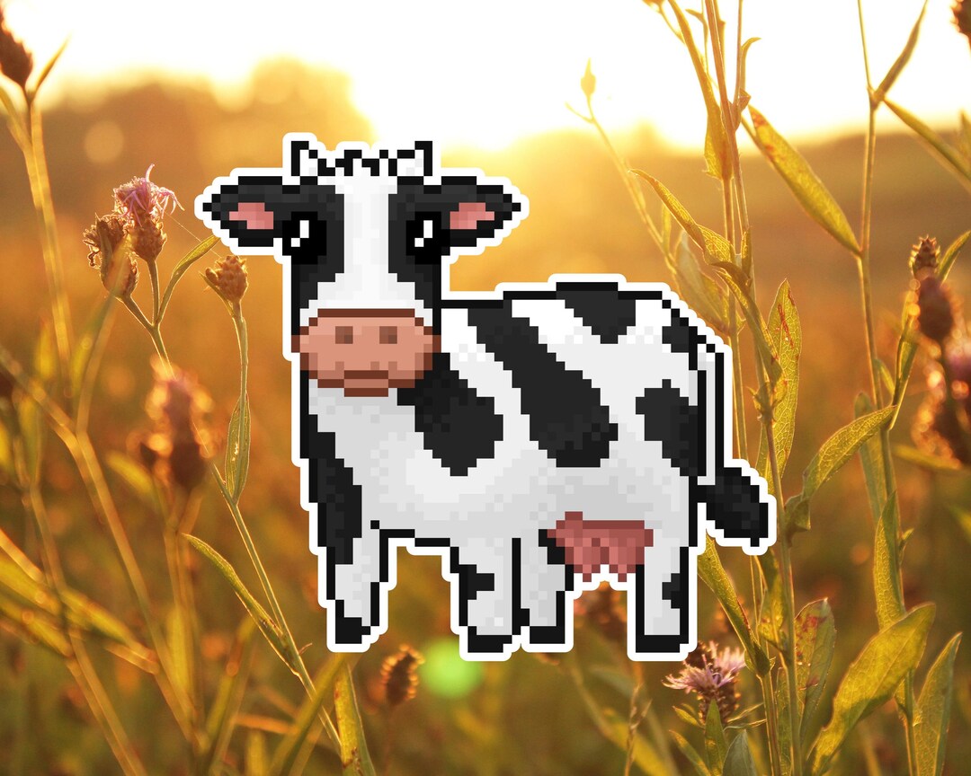 Cute Retro Pixel-art Cow Sticker - Etsy
