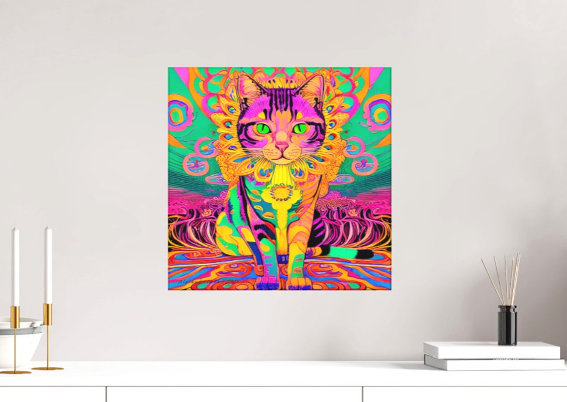 Mural Cat Cat Art Cat Love Colorful Cat Cat Psychadelic - Etsy