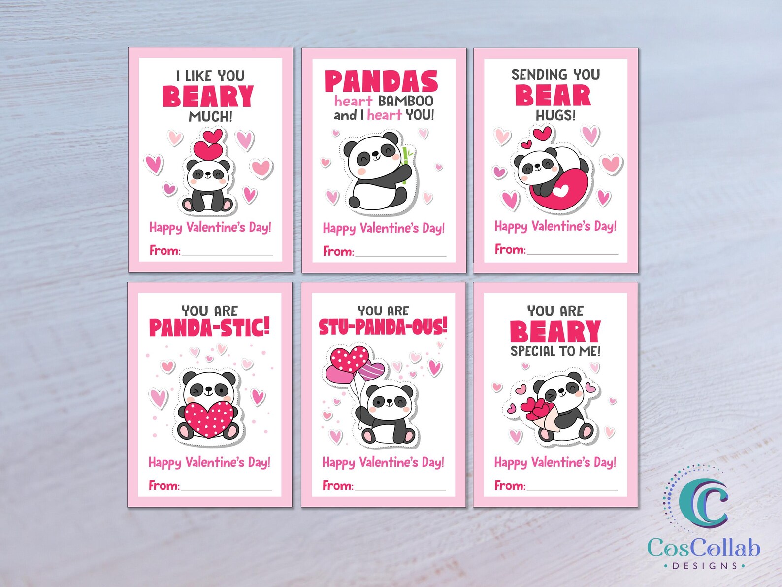 Panda Valentines Cards for Kids • Printable School Valentine (digital ...