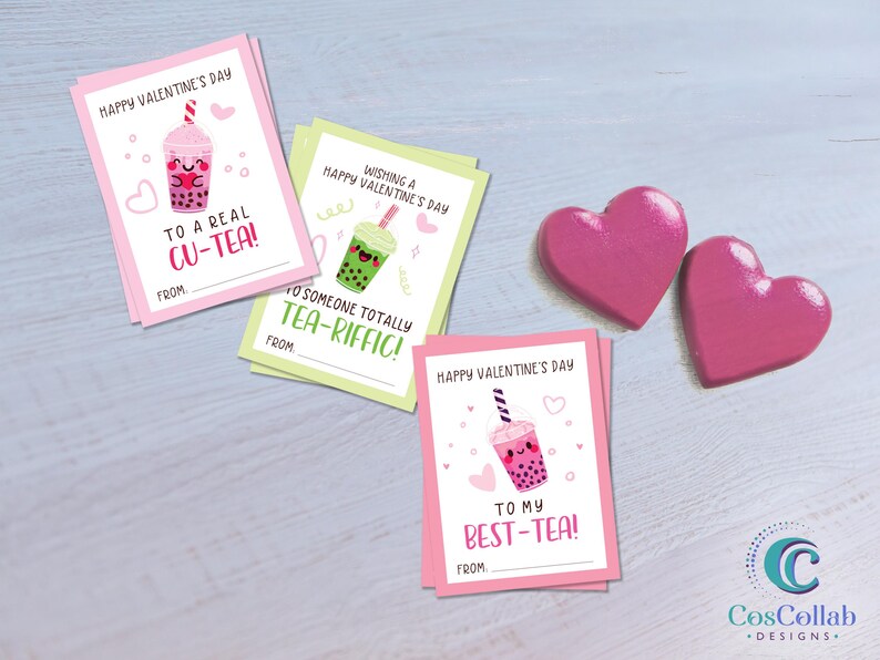 Kids Valentines • Bubble Tea Cards • School • Valentine’s Day • Boba ...