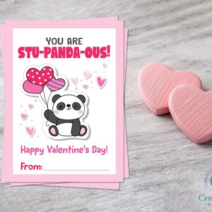 Panda Valentines Cards for Kids • Printable School Valentine (digital ...