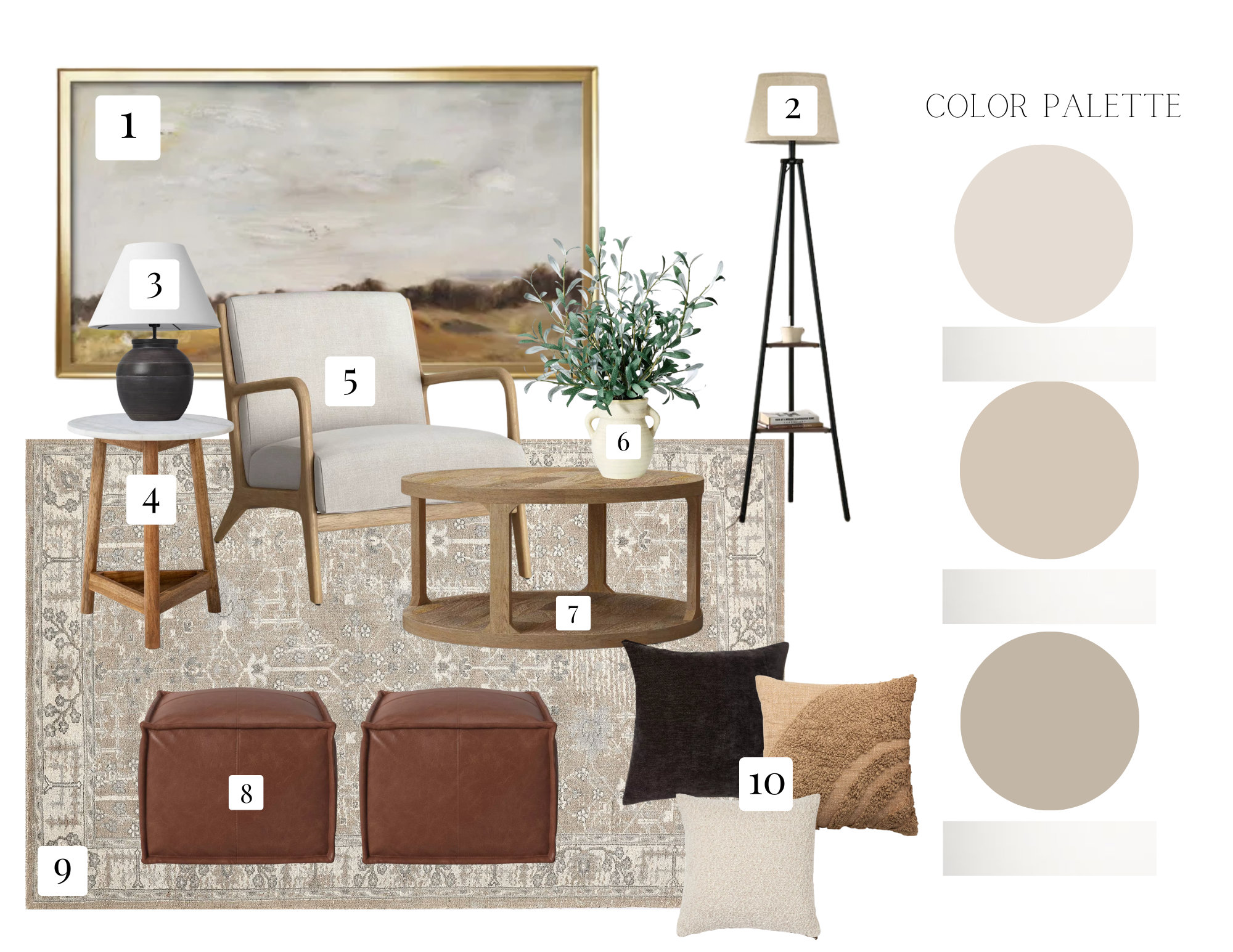 Neutral Living Room Mood Board, Virtual Interior Design, Home Styling Mood Board, Virtual ...