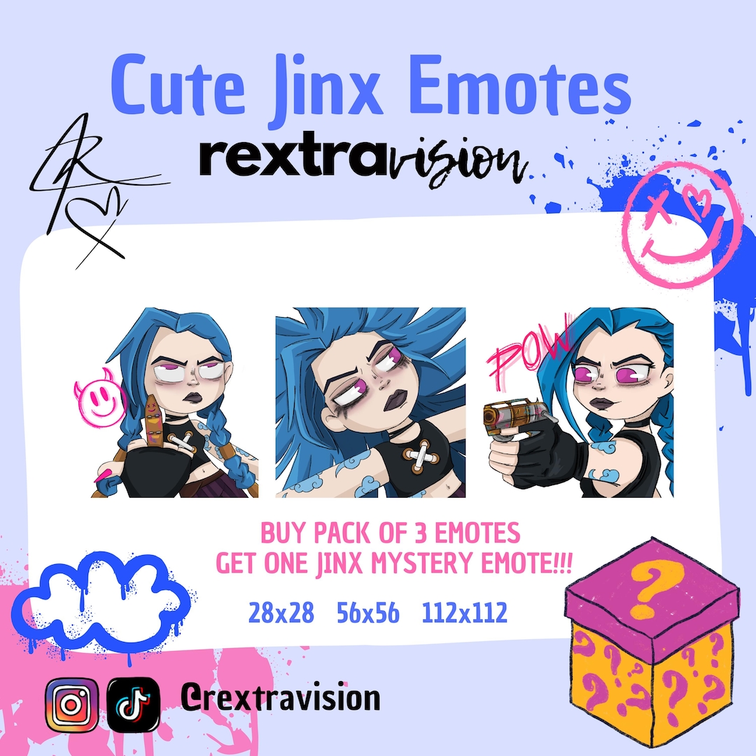 Jinx Arcane Emotes: Hand-drawn Twitch Emote Set - Etsy UK