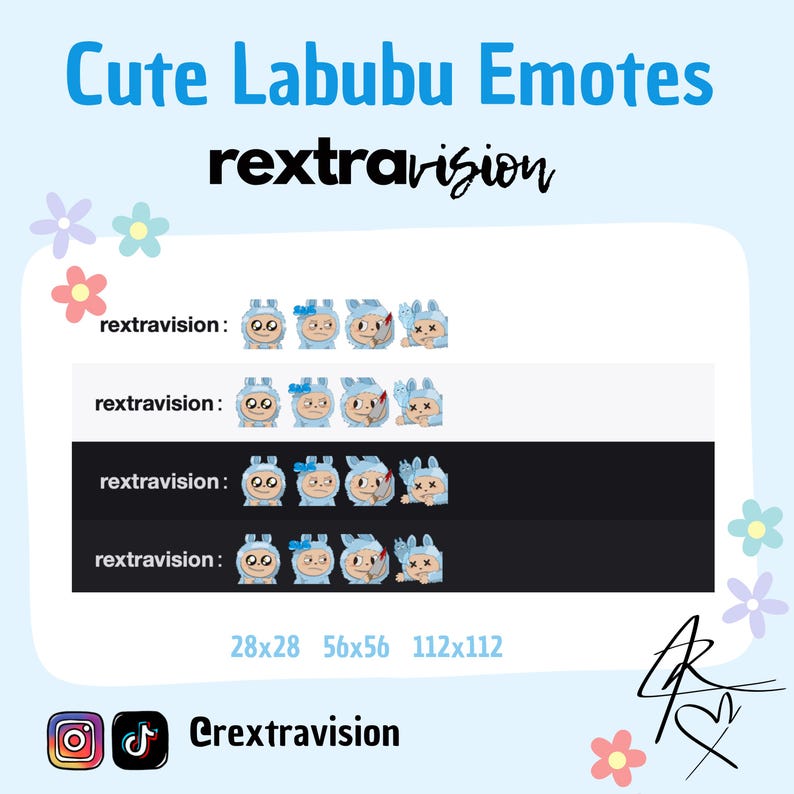 Hand- Drawn Twitch Emotes Inspired by Labubu Blue |emote Set | Gaming ...