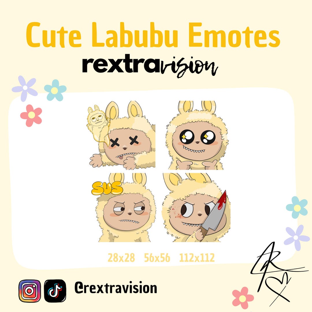 Hand- Drawn Twitch Emotes Inspired by Labubu Yellow |emote Set | Gaming ...