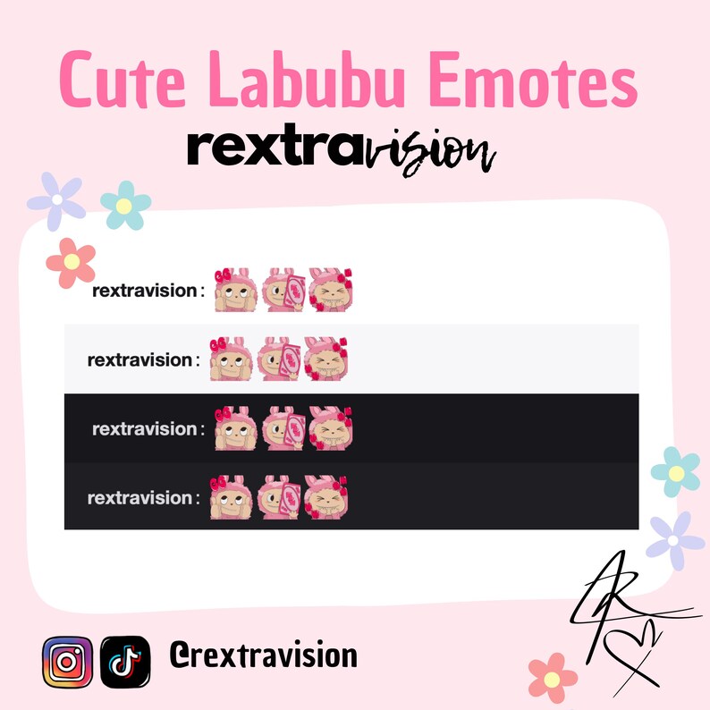Hand- Drawn Twitch Emotes Inspired by Labubu Pink |emote Set | Gaming ...