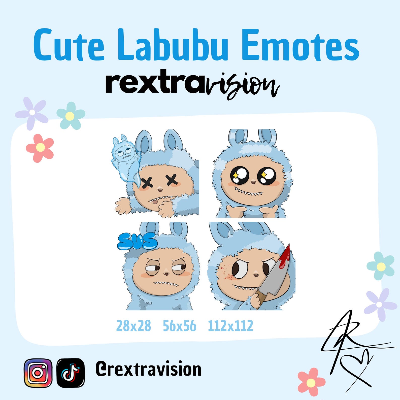 Labubu Inspired Twitch Emotes: Hand-drawn Kawaii Gaming Emote Set - Etsy