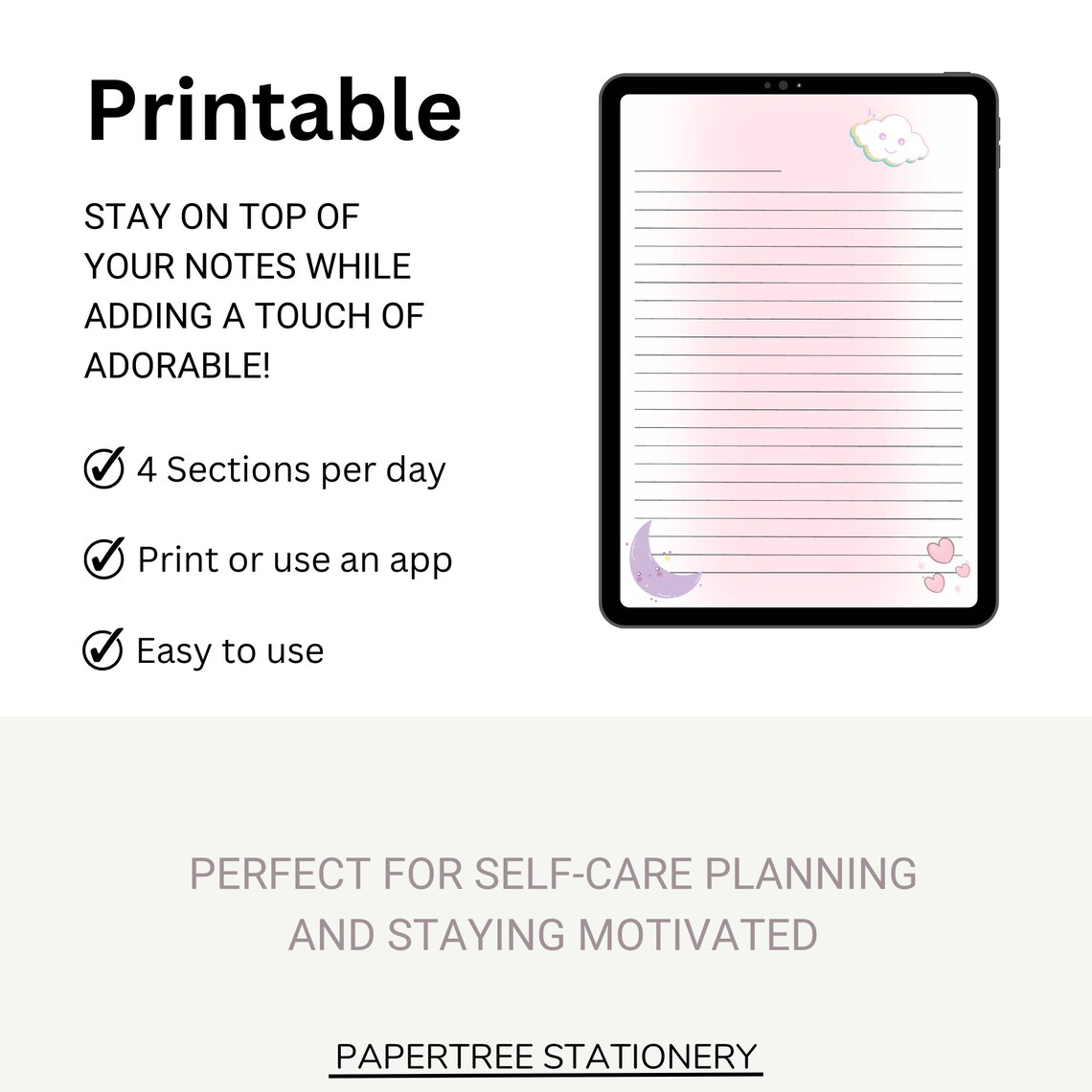 Printable PDF Pink Cute Kawaii Lined Digital Paper Instant Download ...