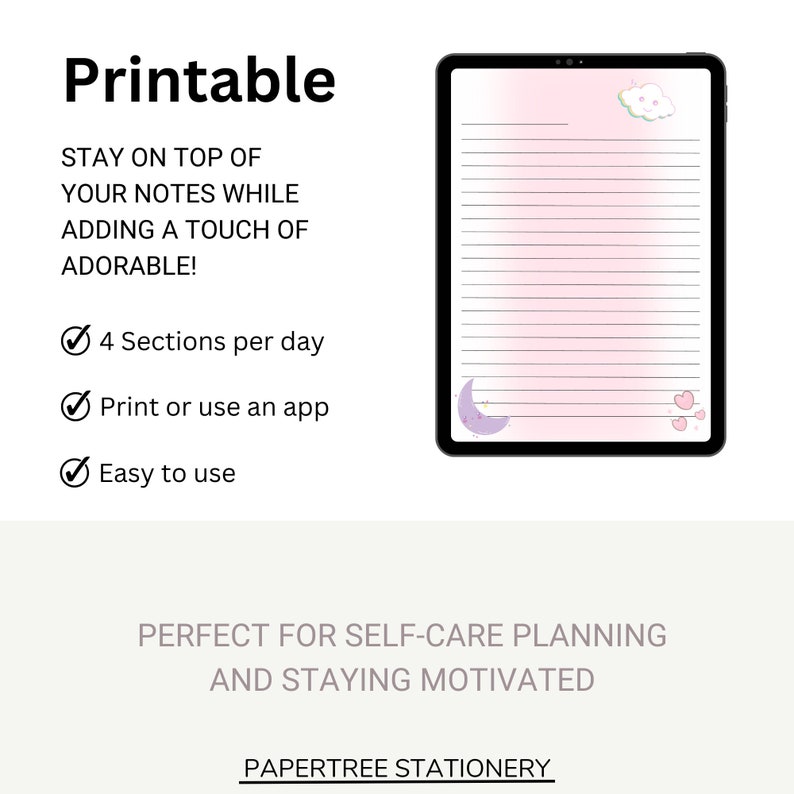 Printable PDF Pink Cute Kawaii Lined Digital Paper Instant Download ...