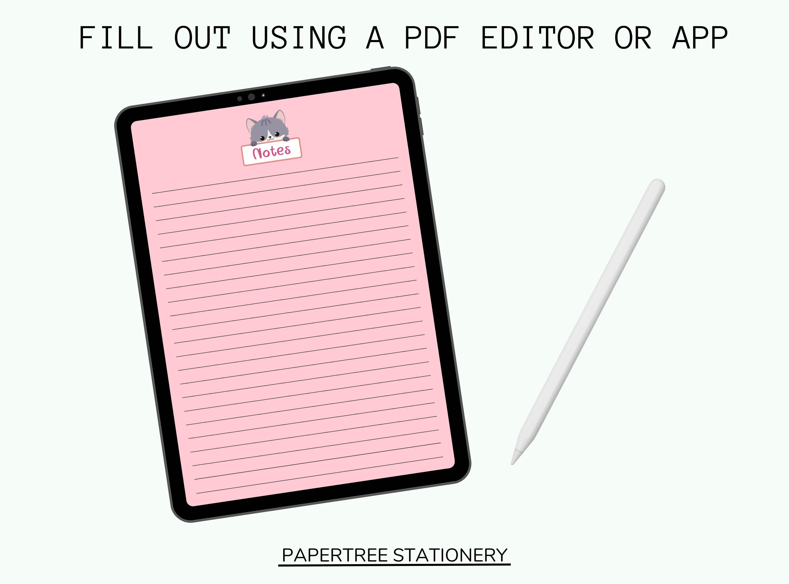 Cute Kawaii Kitty Lined Digital Paper Printable PDF | Aesthetic Writing ...
