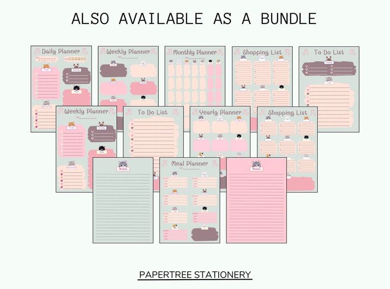 Cute Kawaii Kitty Lined Digital Paper Printable PDF | Aesthetic Writing ...