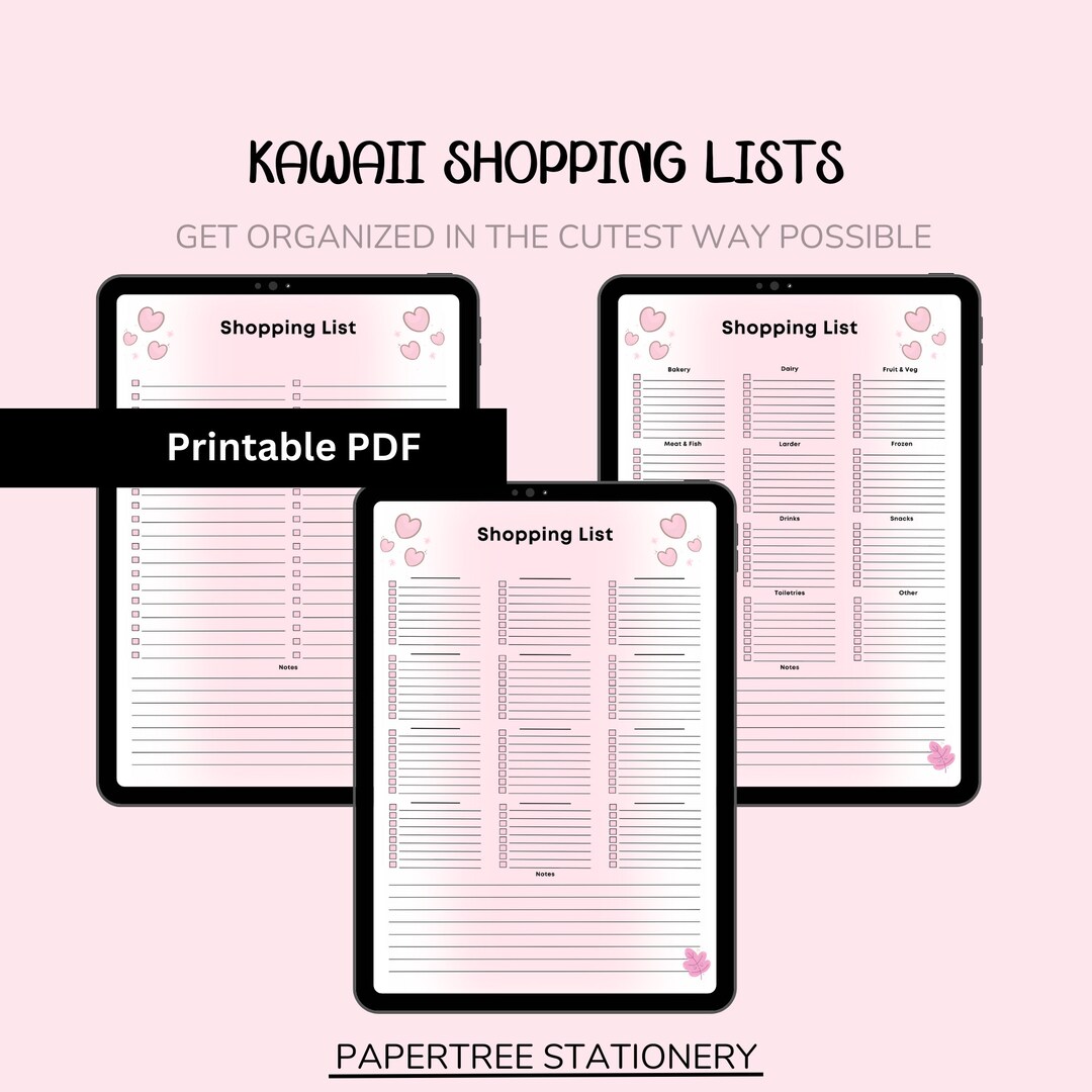 Kawaii Shopping List PDF | Cute Grocery Planner | Meal Prep & Budget ...