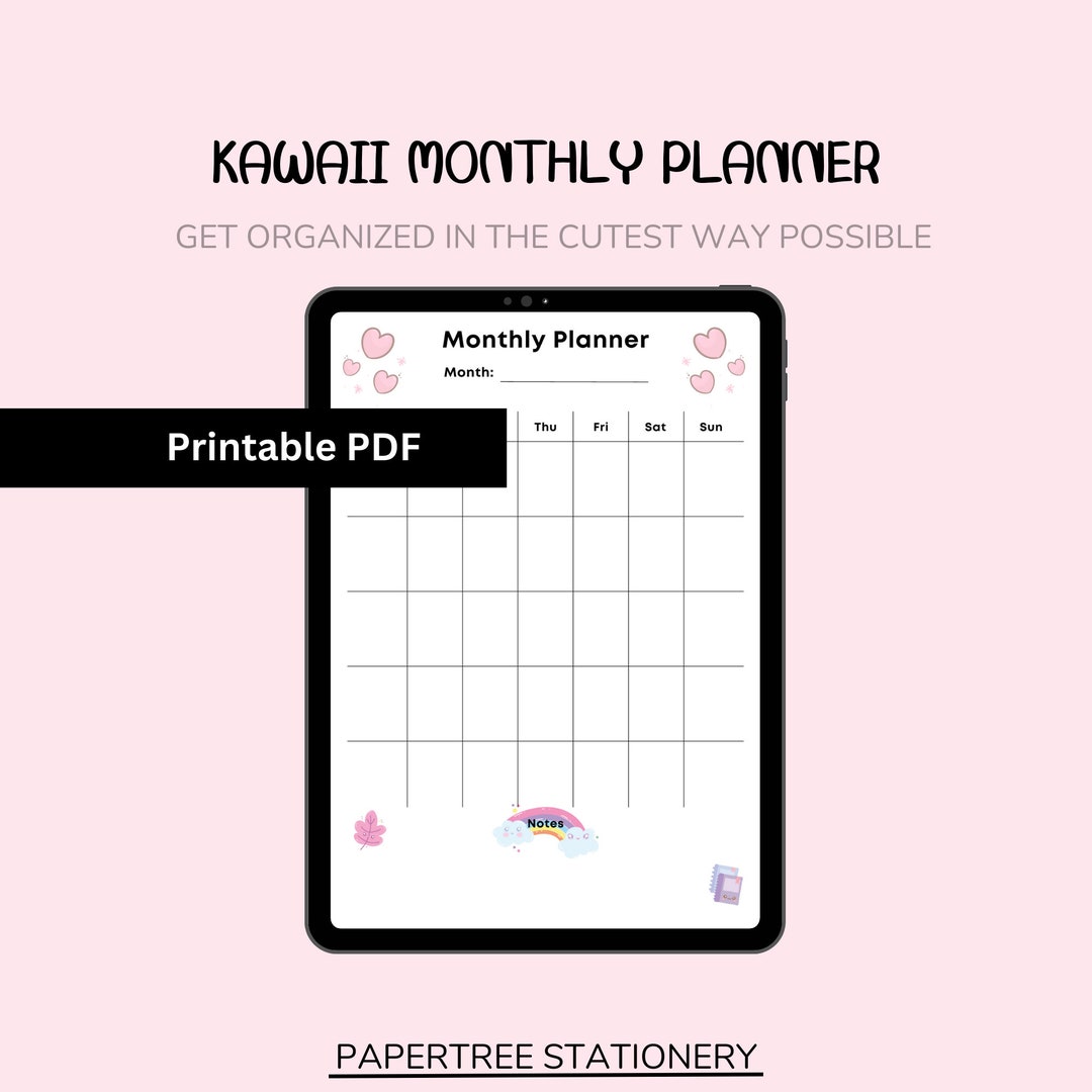 Kawaii Monthly Planner PDF | Cute Undated Calendar - Etsy UK