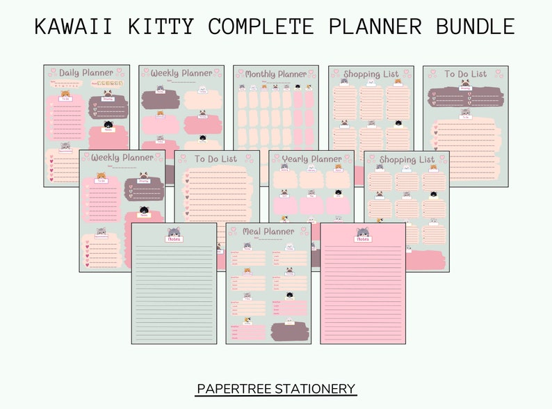 Kawaii Kitty Planner Bundle | Daily, Weekly, Monthly (printable PDF) - Etsy