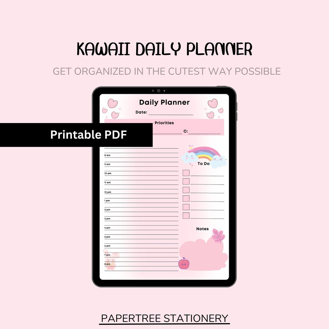 Kawaii Daily Planner Printable PDF Daily Schedule Cute - Etsy