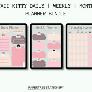 Kawaii Kitty Planner Bundle Printable PDF | Daily, Weekly & Monthly ...