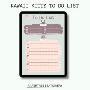 Kawaii Kitty To-do List Printable PDF | Cute Kawaii Stationery | Task ...