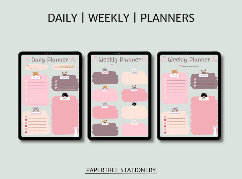 Cat Planner Set | Kawaii Kitty Daily, Weekly, Monthly (printable PDF ...
