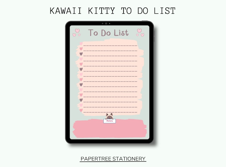 Kawaii Kitty To-do List Printable PDF | Cute Kawaii Stationery | Daily ...