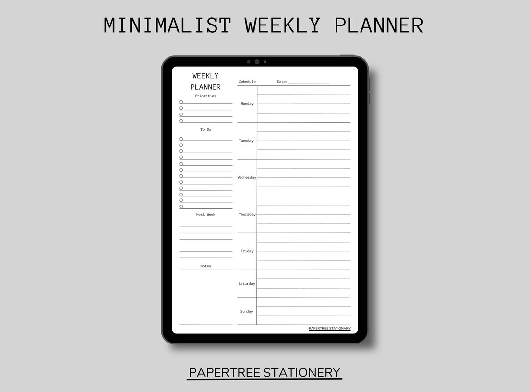 Minimalist Weekly Planner Printable PDF Weekly Schedule Work From Home ...