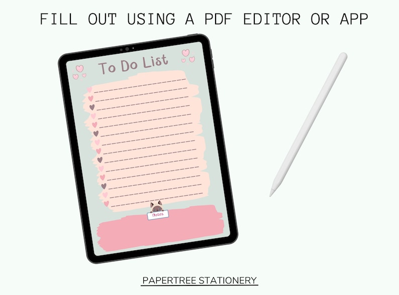 Kawaii Kitty To-do List Printable PDF | Cute Kawaii Stationery | Daily ...