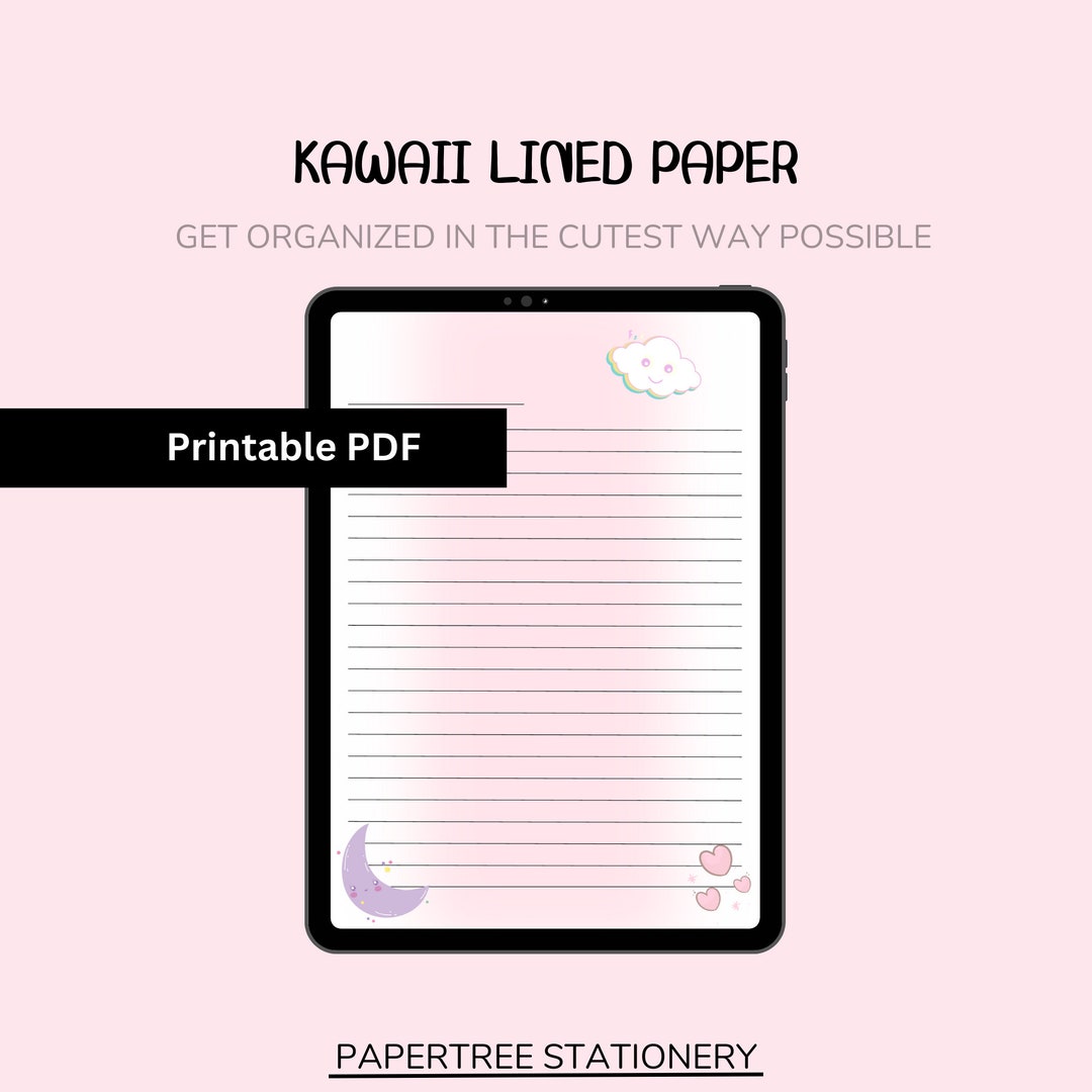 Printable PDF Pink Cute Kawaii Lined Digital Paper Instant - Etsy
