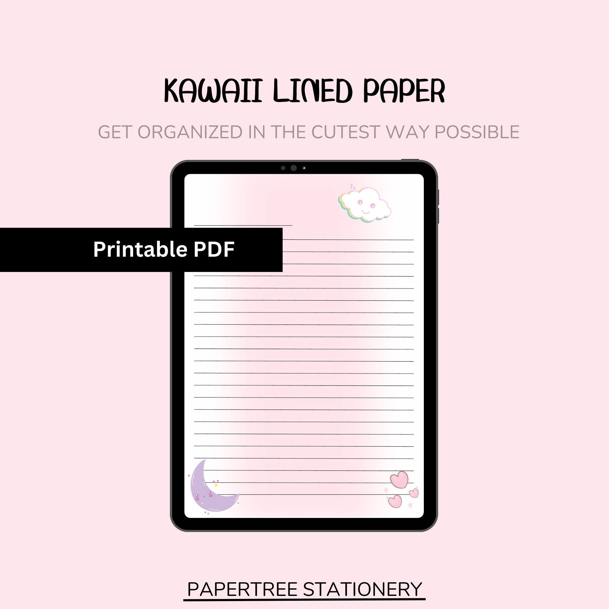 Printable PDF Pink Cute Kawaii Lined Digital Paper Instant - Etsy