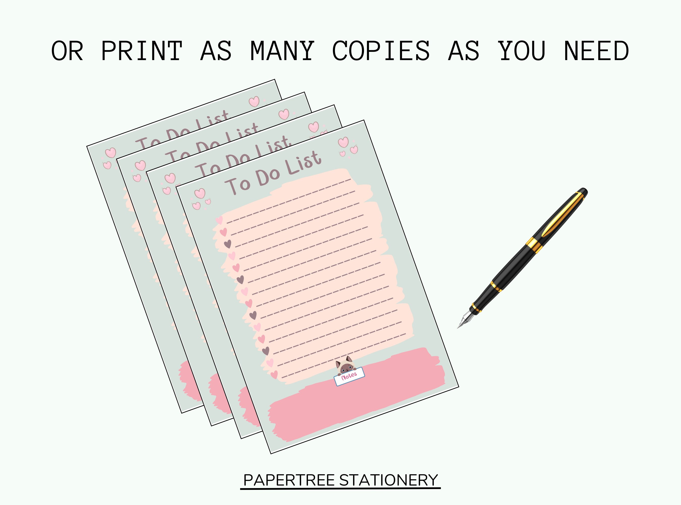 Kawaii Kitty To-do List Printable PDF | Cute Kawaii Stationery | Daily ...