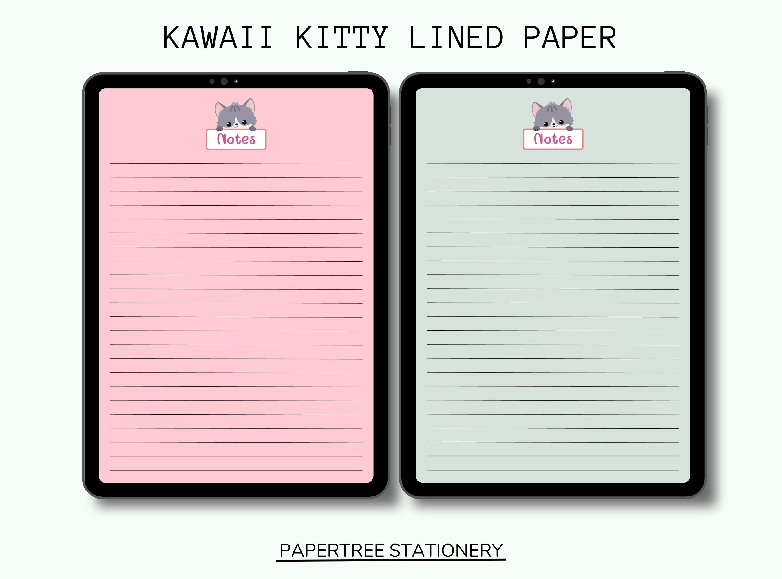 Cute Kawaii Kitty Lined Digital Paper Printable PDF | Aesthetic Writing ...