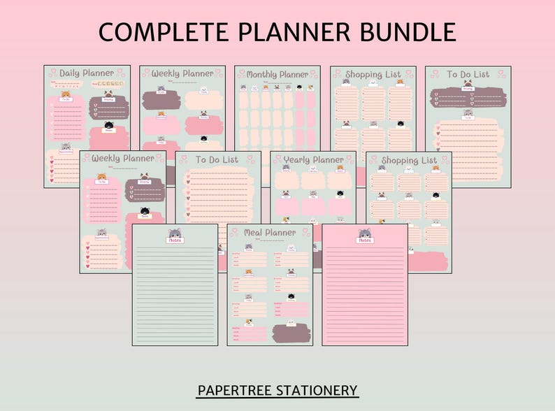 Cat Planner Set | Kawaii Kitty Daily, Weekly, Monthly (printable PDF ...