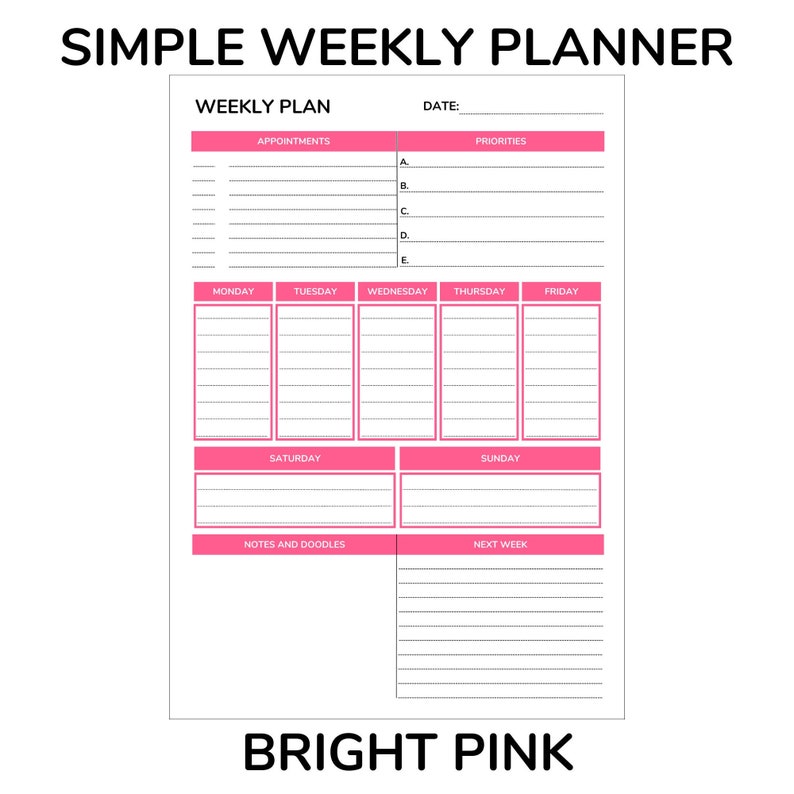 Weekly Planner Printable PDF Weekly Schedule Work From - Etsy