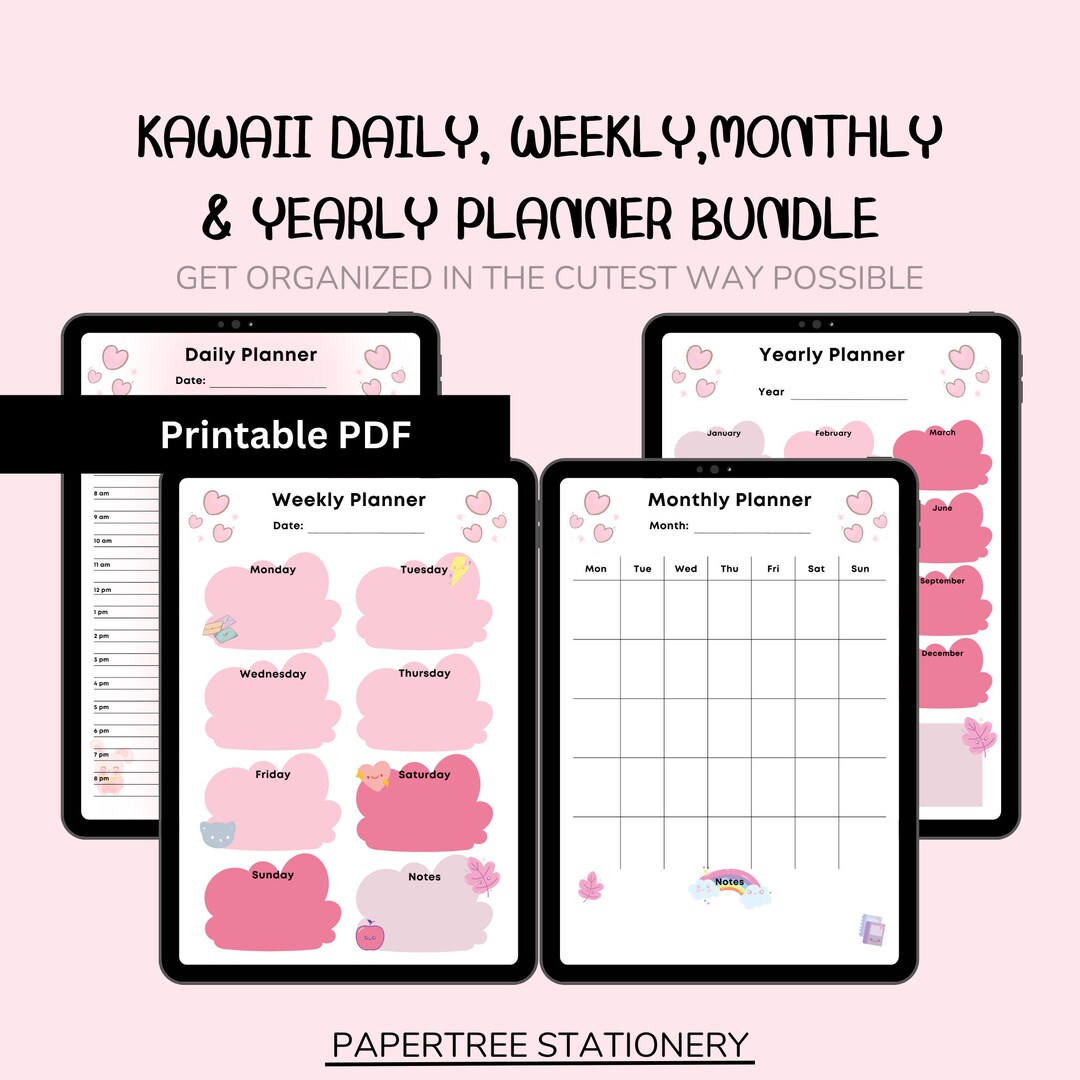 Kawaii Planner Bundle PDF | Daily, Weekly, Monthly & Yearly Set | Cute ...