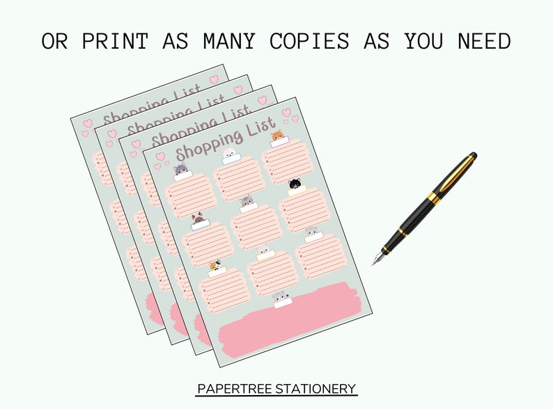 Kawaii Kitty Shopping List Printable PDF | Cute Grocery Planner | Meal ...