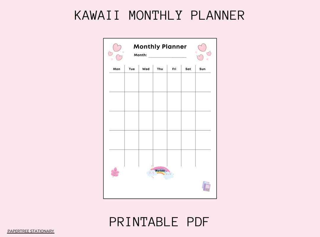 Kawaii Monthly Planner Printable PDF Monthly Schedule - Etsy