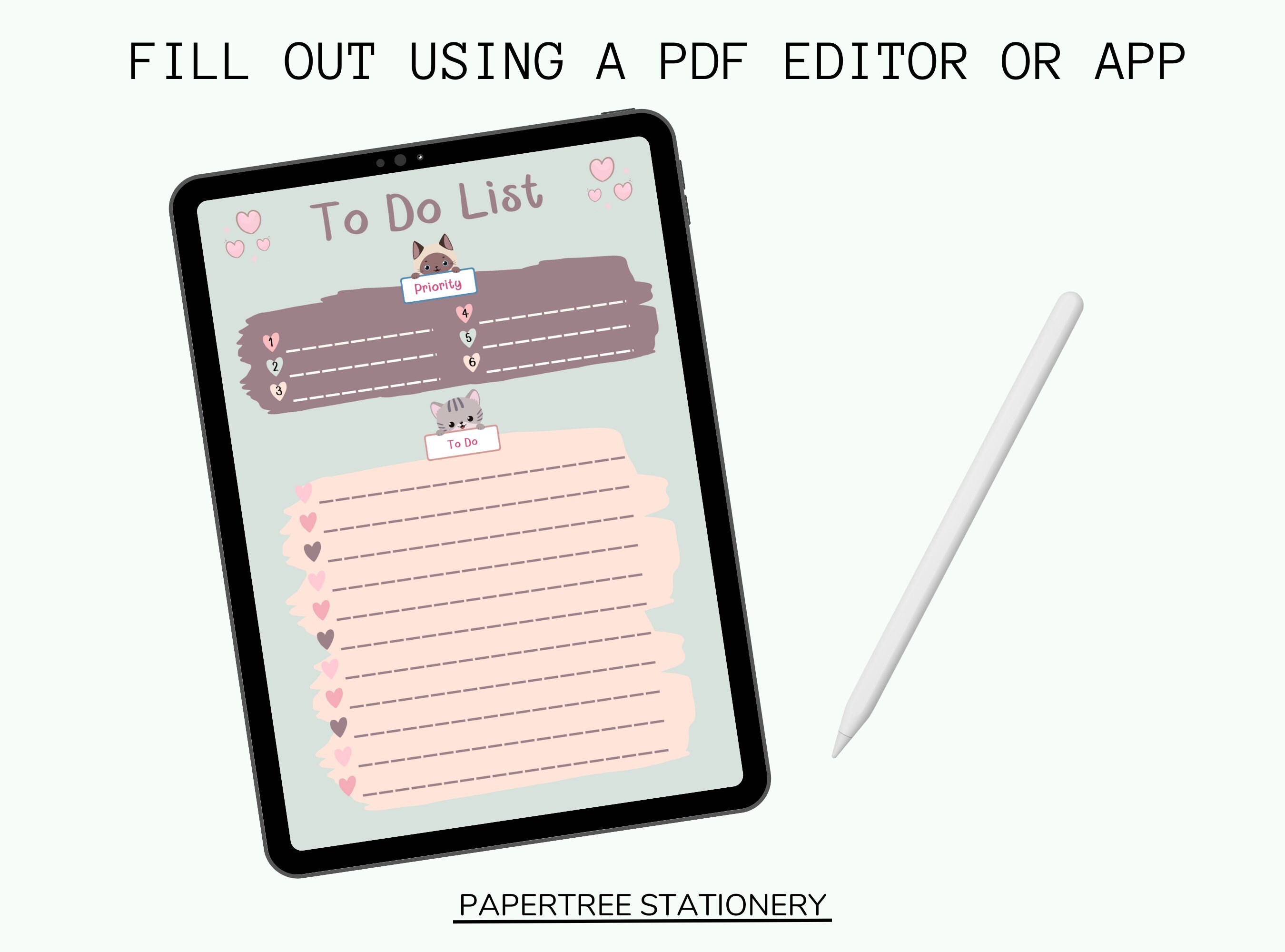 Kawaii Kitty To-do List Printable PDF | Cute Kawaii Stationery | Task ...