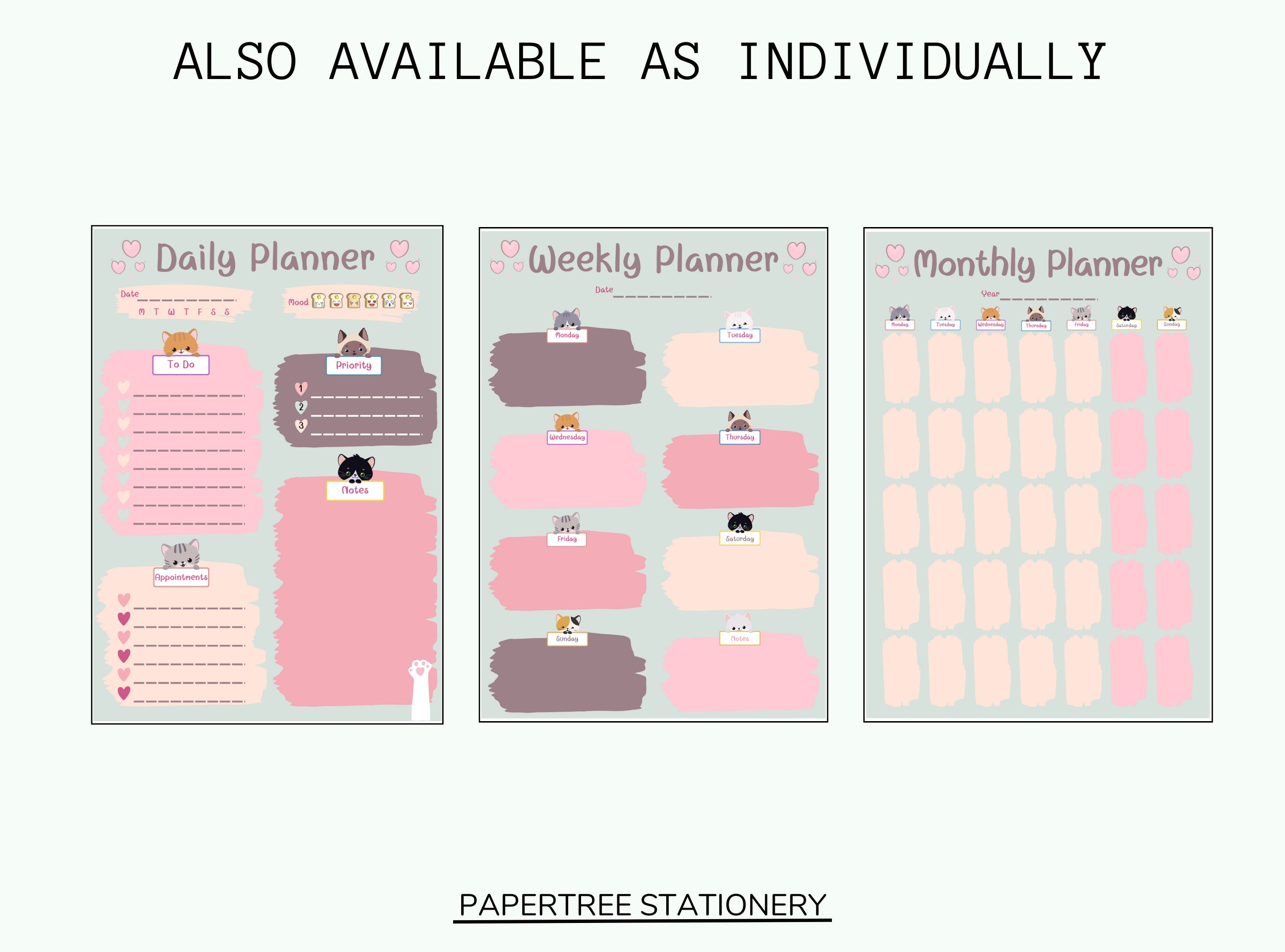Kawaii Kitty Planner Bundle Printable PDF | Daily, Weekly & Monthly ...