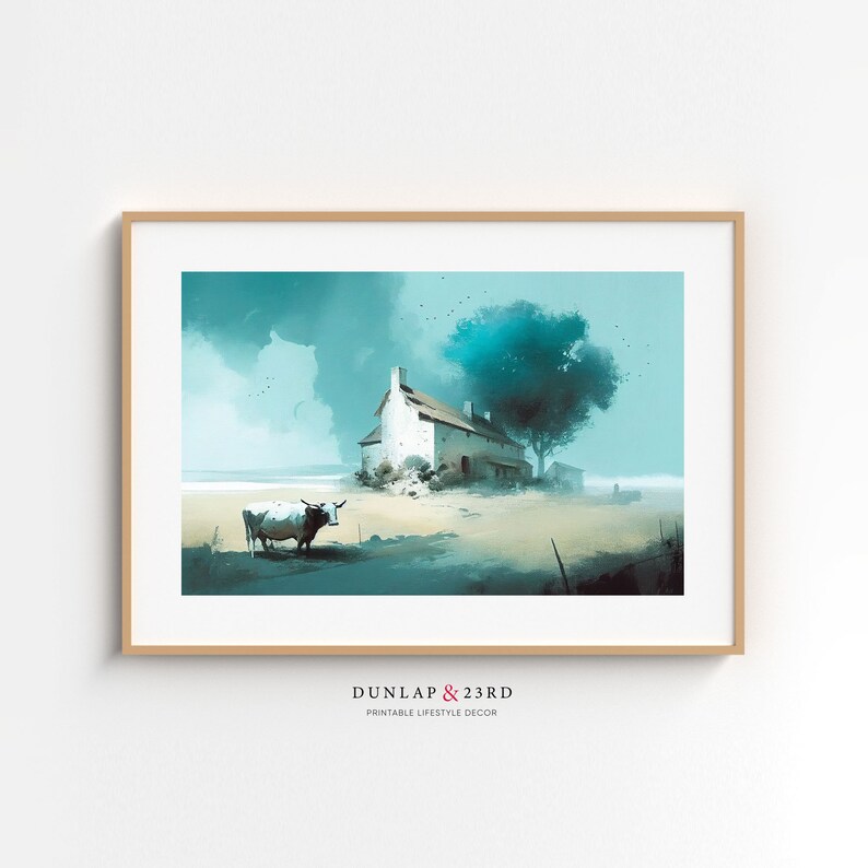 Cute Farmhouse With a Lone Cow Art Print Modern Farmhouse - Etsy