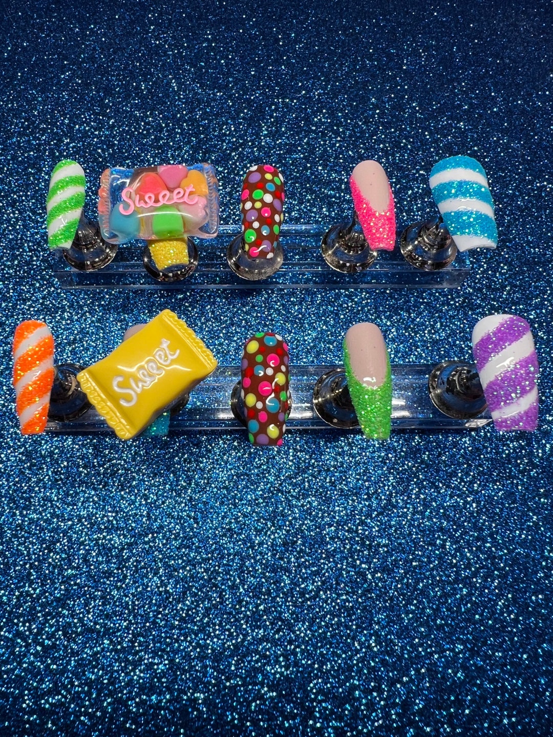 Kawaii Candy Charms Press on Nails: Glittered Frenchies, Reusable - Etsy